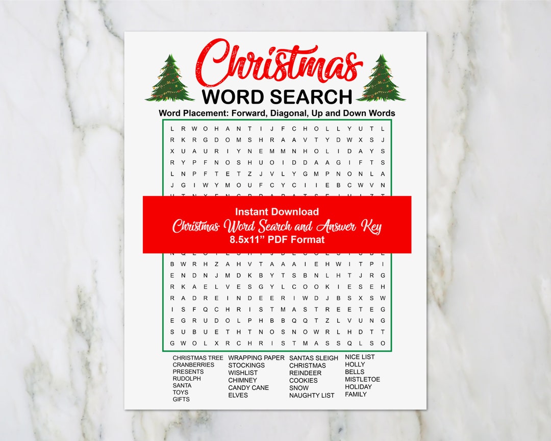 Christmas Word Search Game Kids Adults School Activity Page School or ...