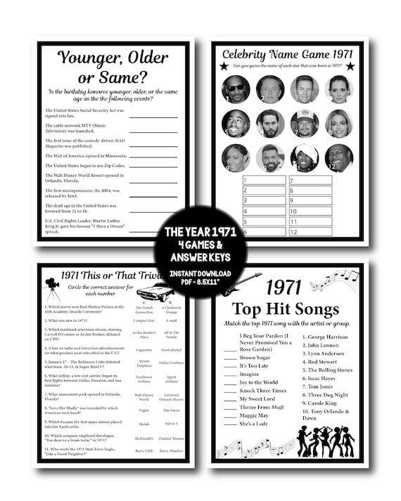 1971 Trivia Printable - Printable Word Searches