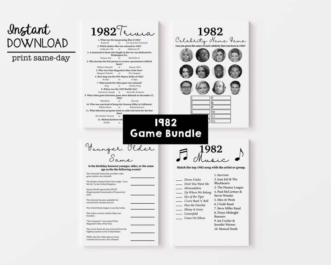1982 Birthday Games Born in 1982 Printable Birthday Party Games Fun ...