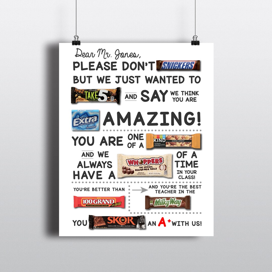 Teacher Appreciation, Candy Board, Best Teacher, Funny Gift DIGITAL ...