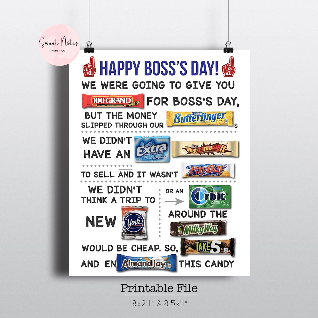Boss's Day Appreciation Candy Board Candy Card Candy Gram Thank You ...