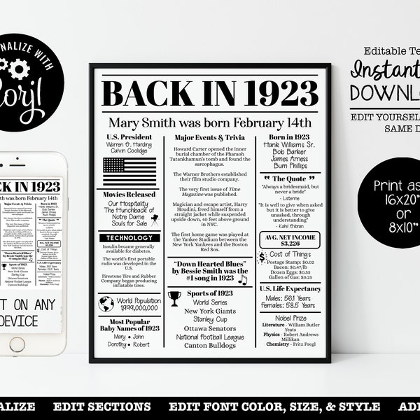 Facts of 1923 - Etsy