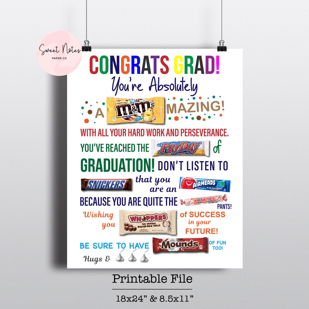 Graduation Candy Board Candy Board Candy Card Candy Gram Graduate Gift ...