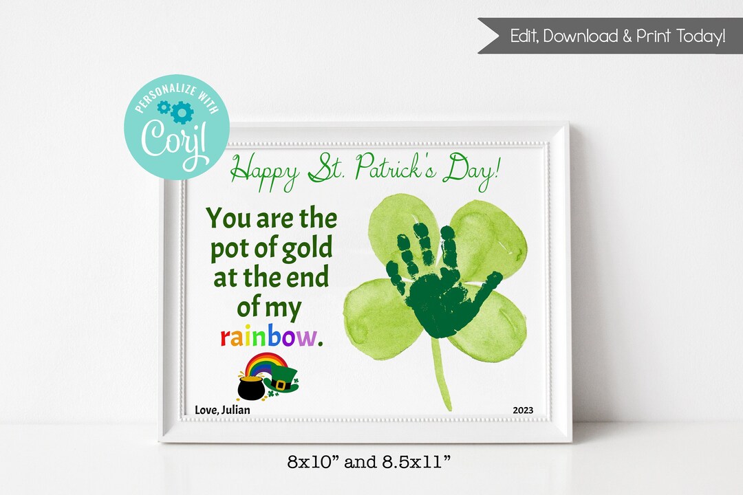 EDITABLE Pot of Gold End of Rainbow St. Patrick's Day Handprint Saint ...