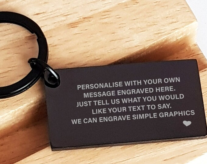 Custom Engraved Keychain, Personalized Message Keychain, Black Metal ...