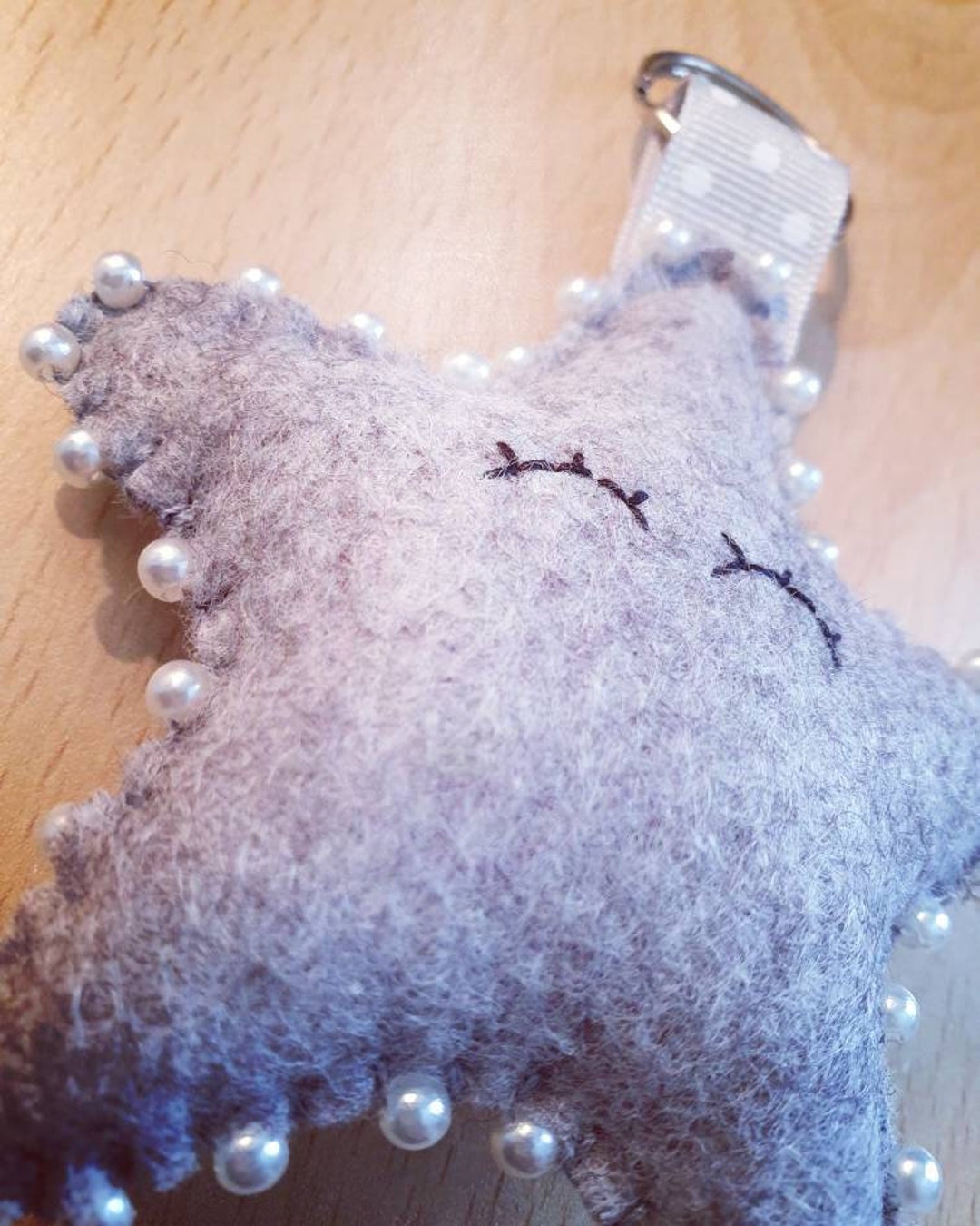 Handsewn Felt Star Keyring: Grey Beaded Keychain - Etsy UK