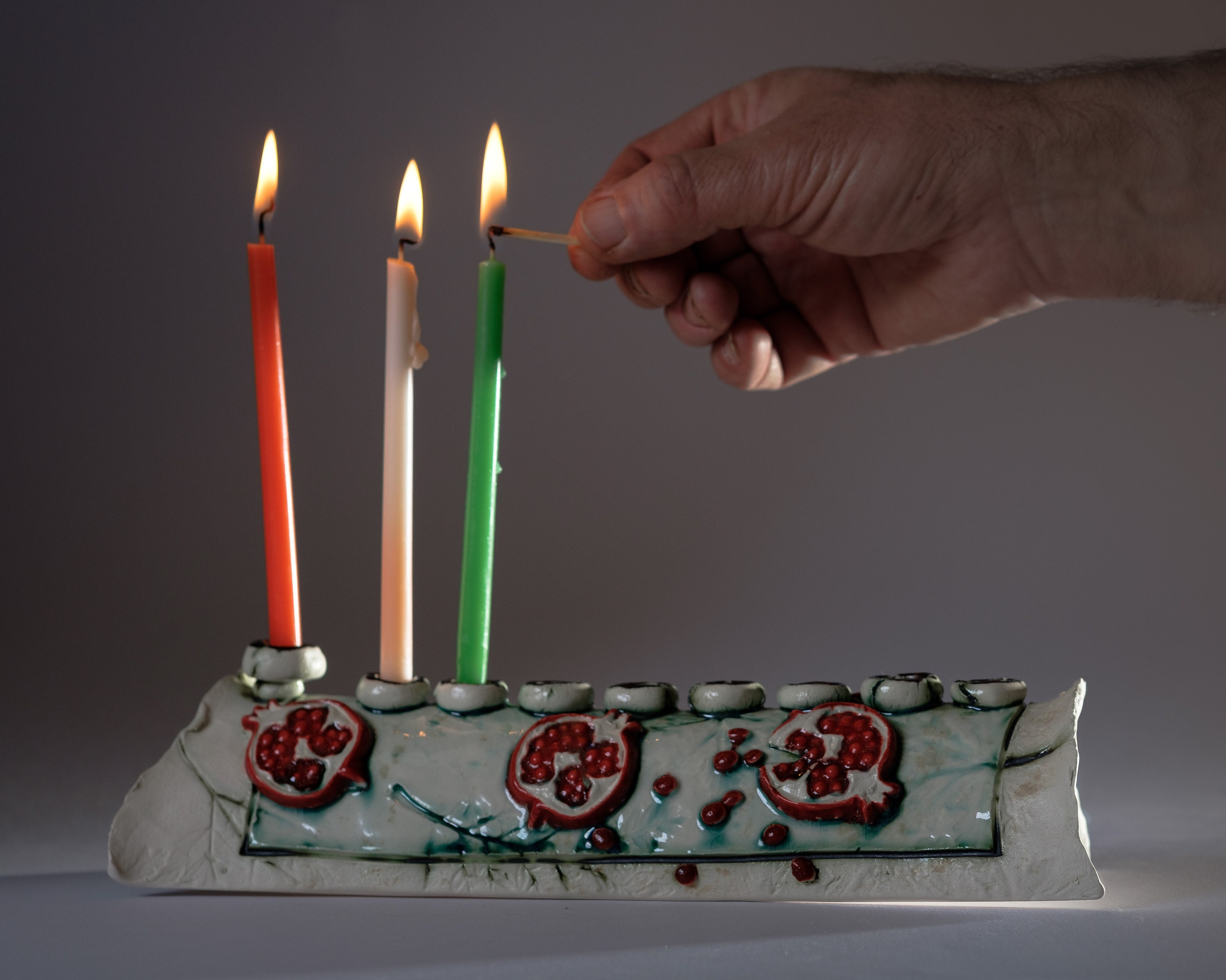 Hanukkiah. Hanukkah Menorah Candle Holder. "light in the Pomegranate ...