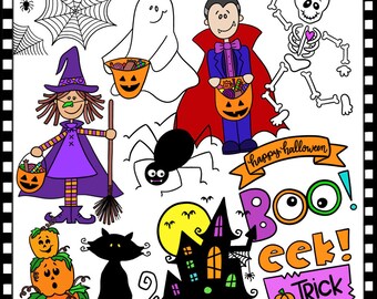 Halloween Letter Doodles Digital Stamps Clipart Clip Art - Etsy