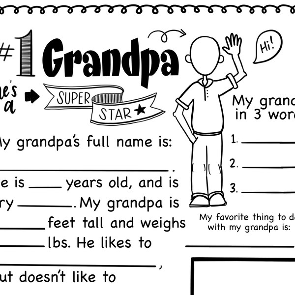 Fathers Day GRANDPA Kid Questionnaire - Etsy