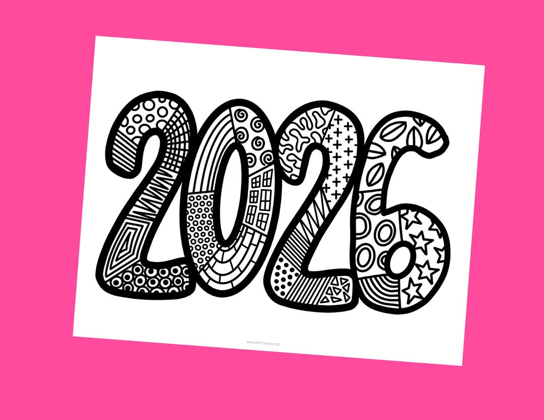 New Year 2026 Mandala Zentangle Coloring Page, Digital Download, Print ...