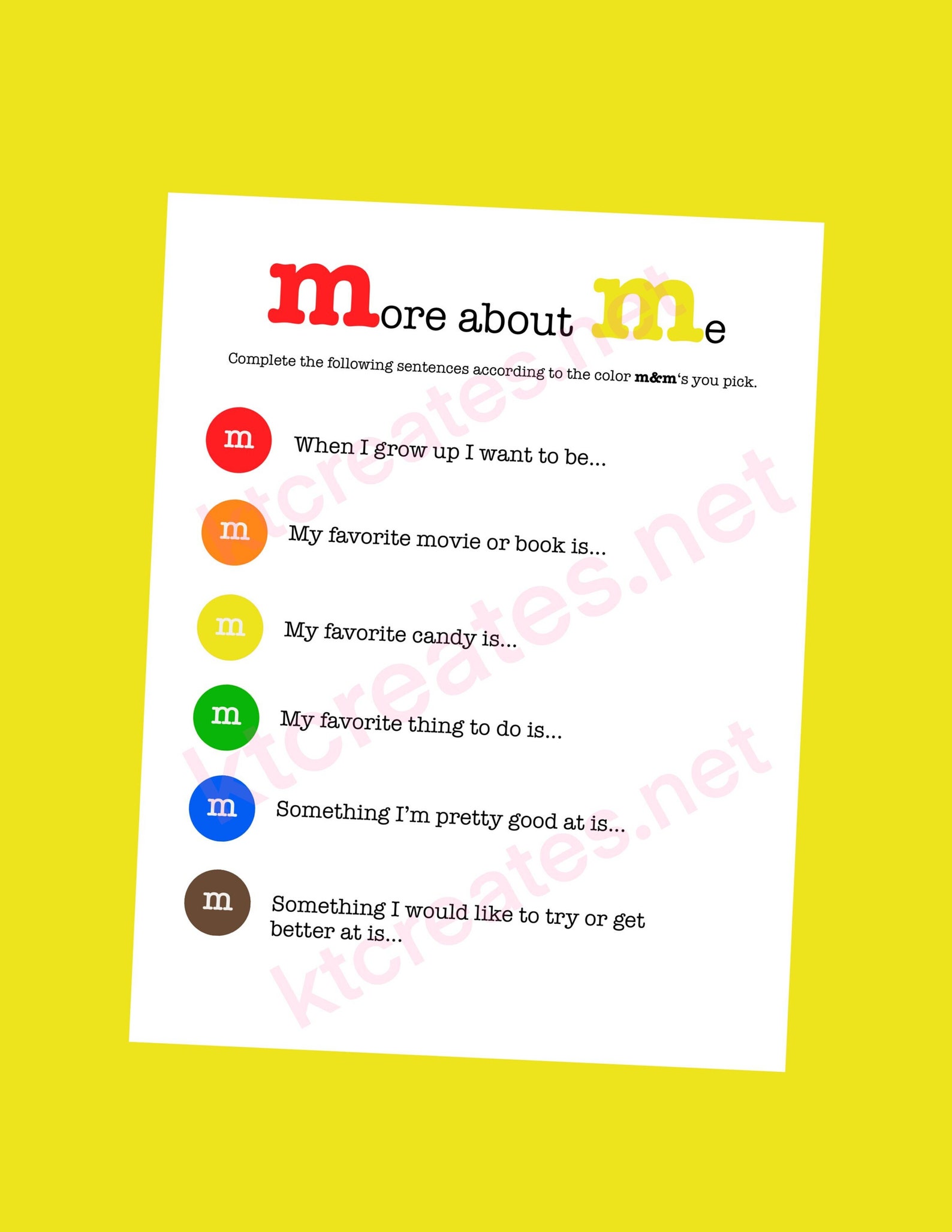 M&M Get to Know You Activity/game - Etsy