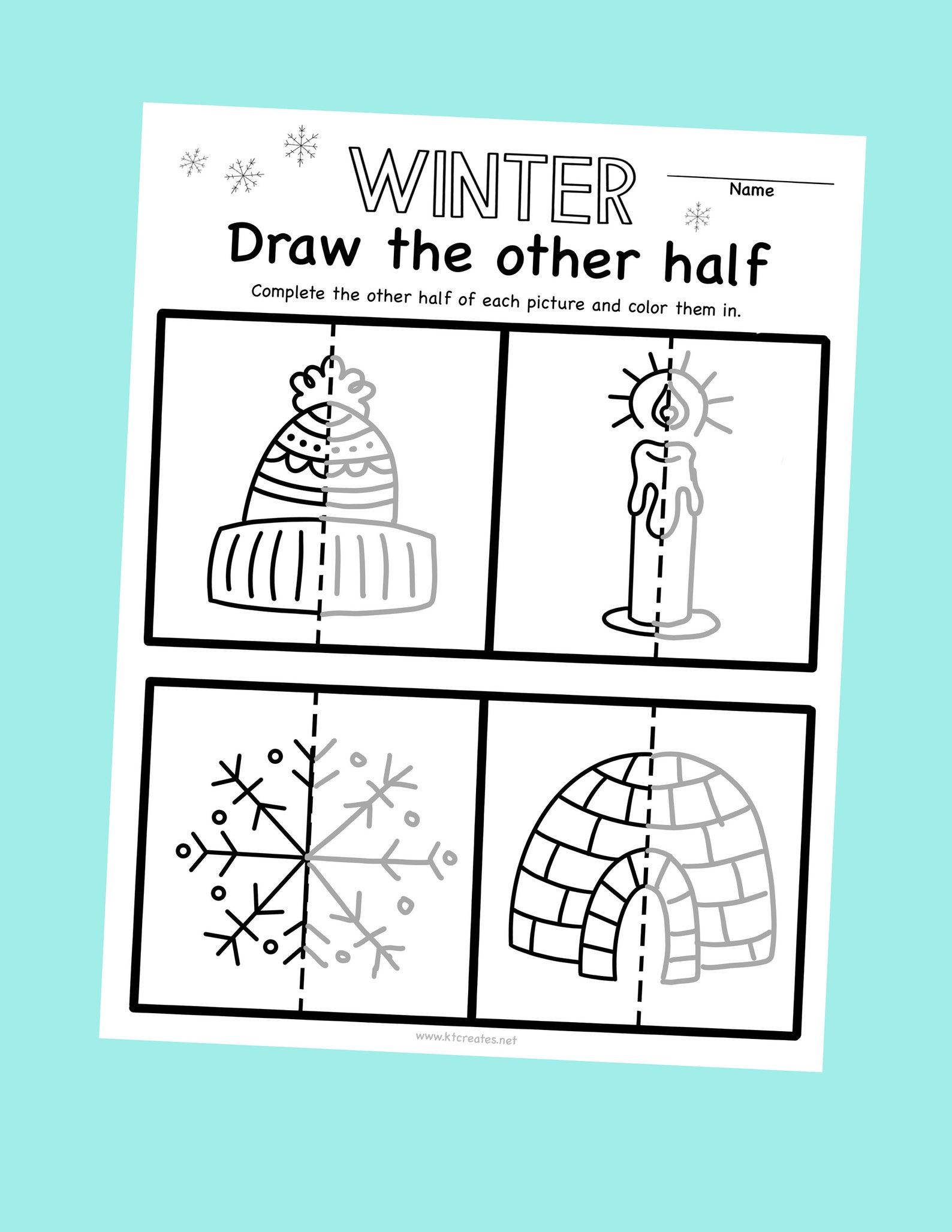 Draw Other Half-winter Activity Page, Worksheet, Seasons - Etsy