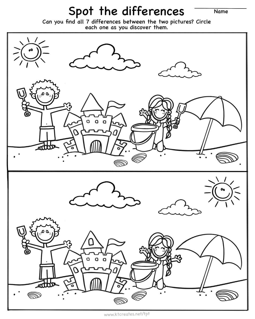 Summer- Spot the Differences Activity - Etsy