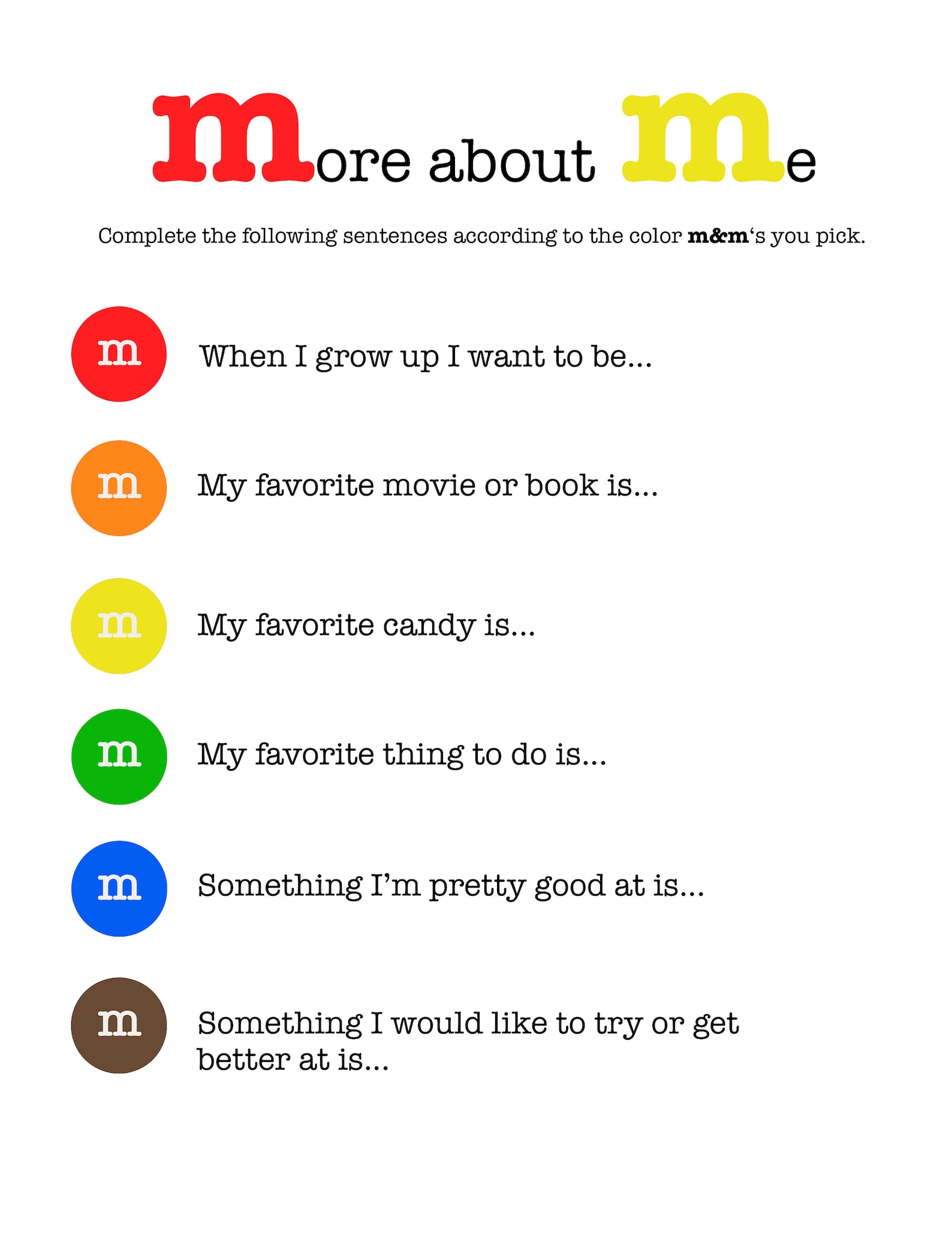 M&M Get to Know You Activity/game - Etsy