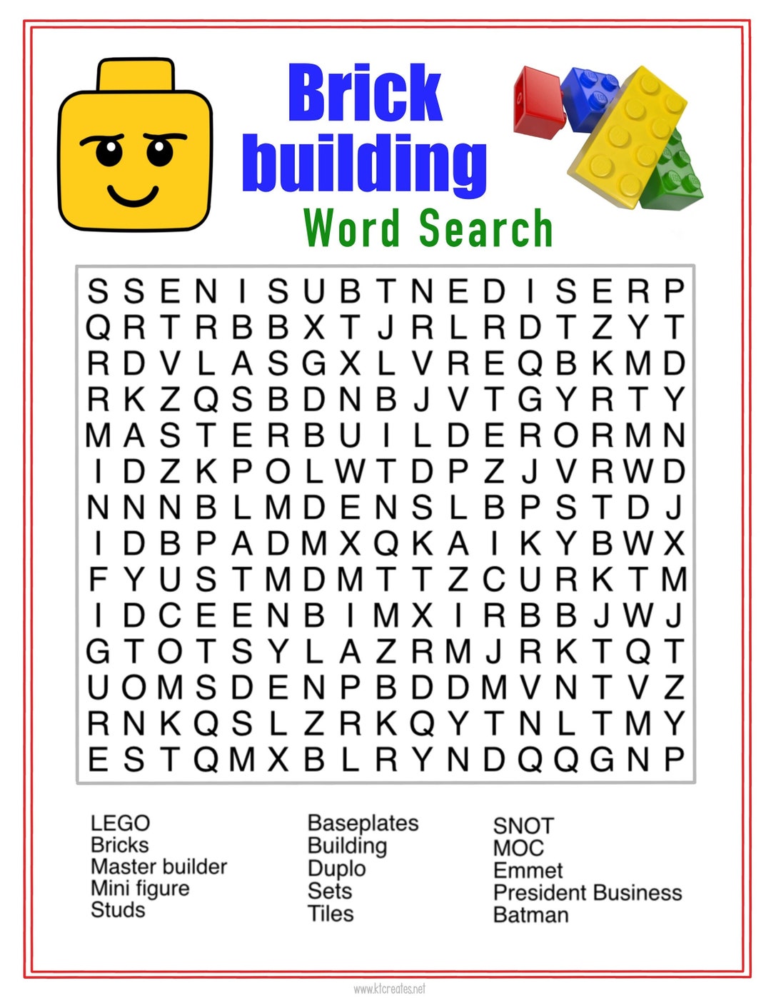 Brick Building Wordsearch - Etsy