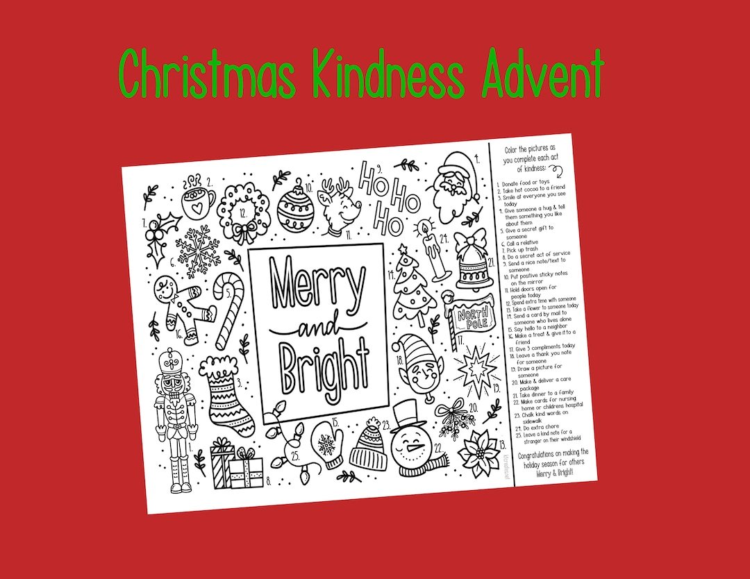 Christmas Kindness Advent Calendar: Kids' Coloring Page (digital ...