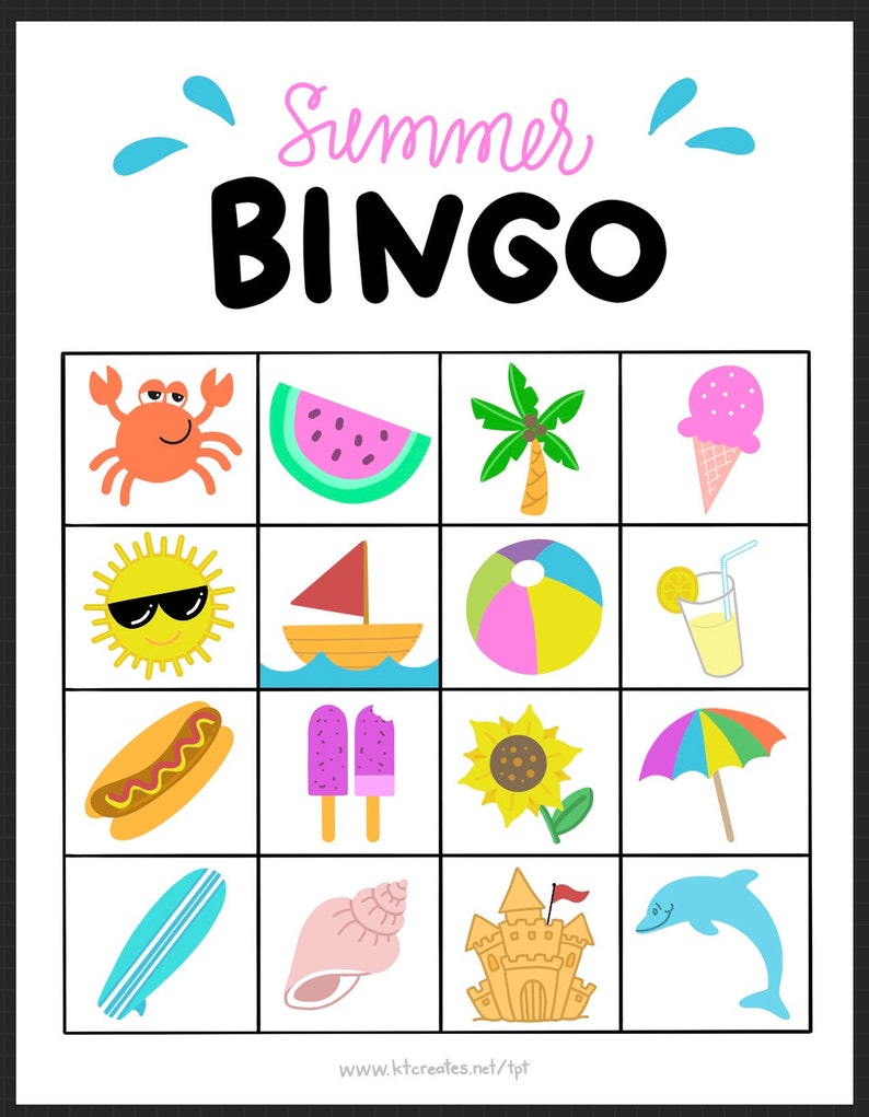 Summer Bingo Sheets Set Of 5 Etsy