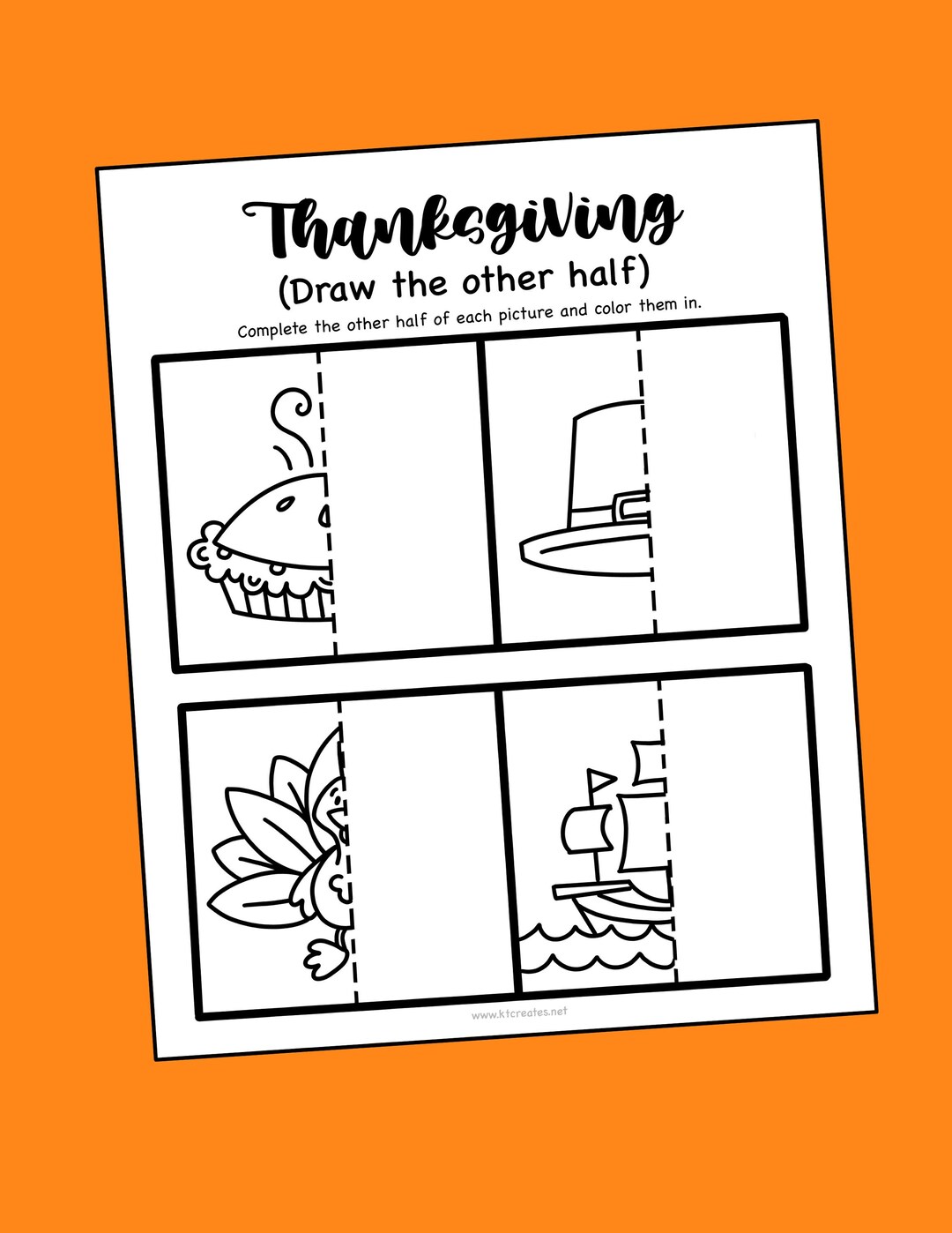 Thanksgiving Kids Activity, Draw the Other Half, Thanksgiving Fun ...