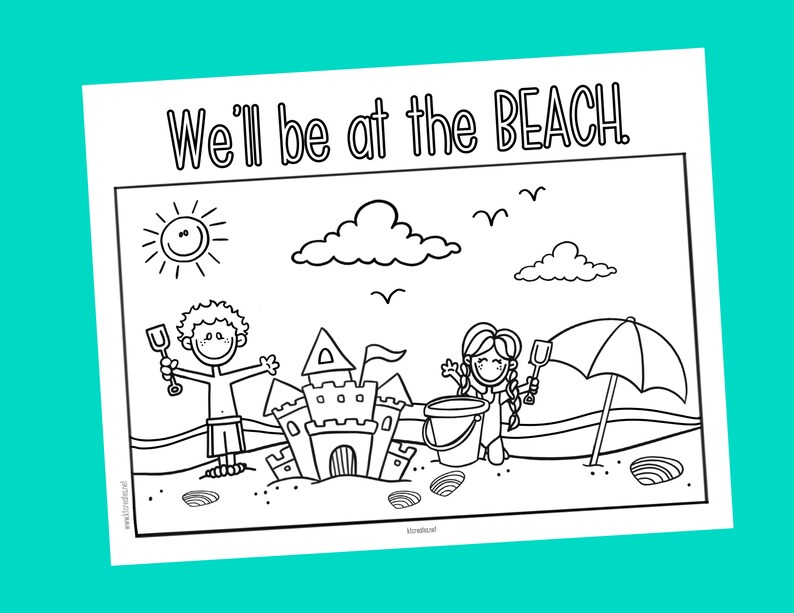 Summer Beach Scene Coloring Page - Etsy