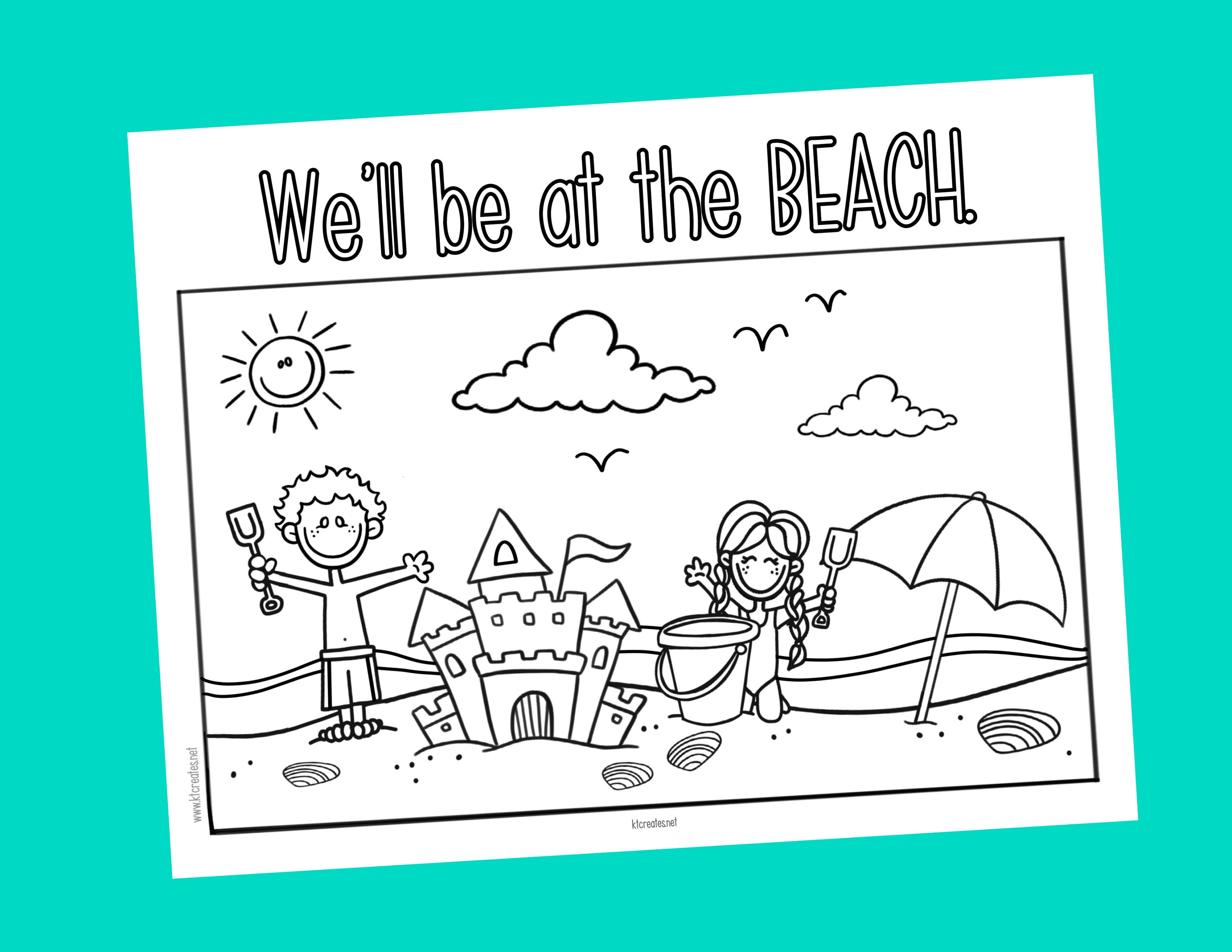 Summer Beach Scene Coloring Page - Etsy
