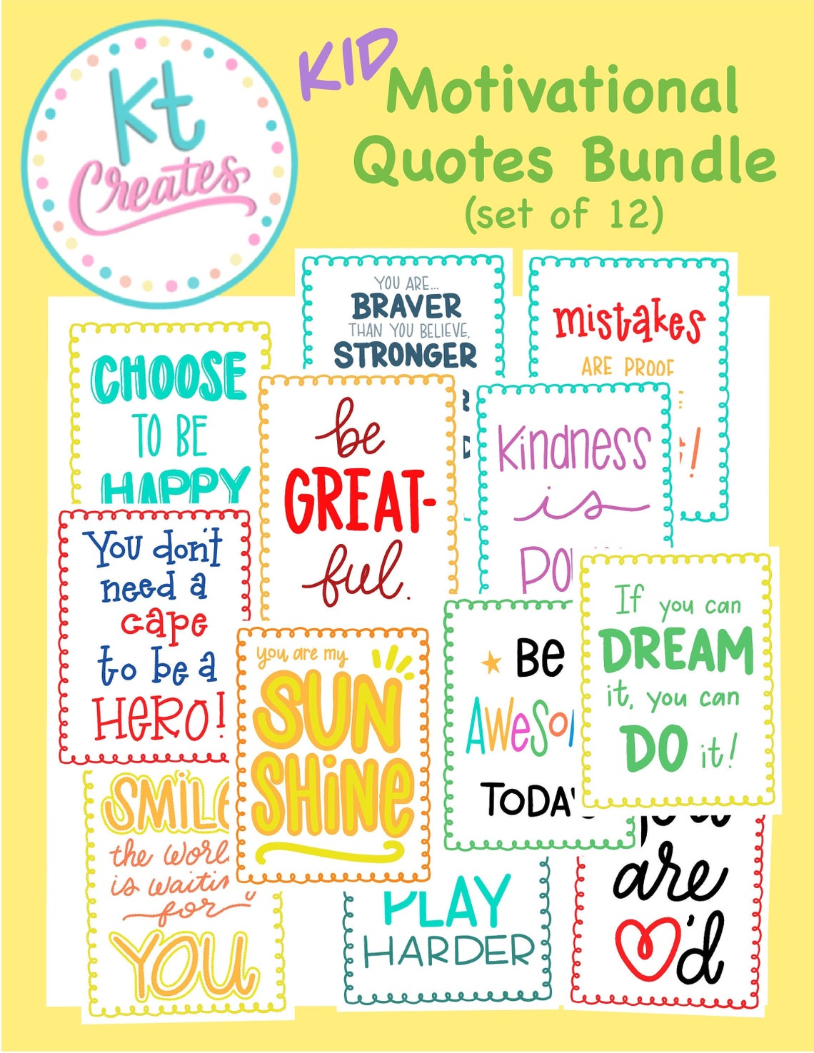 Kid Motivational Quotes-set of 12 - Etsy