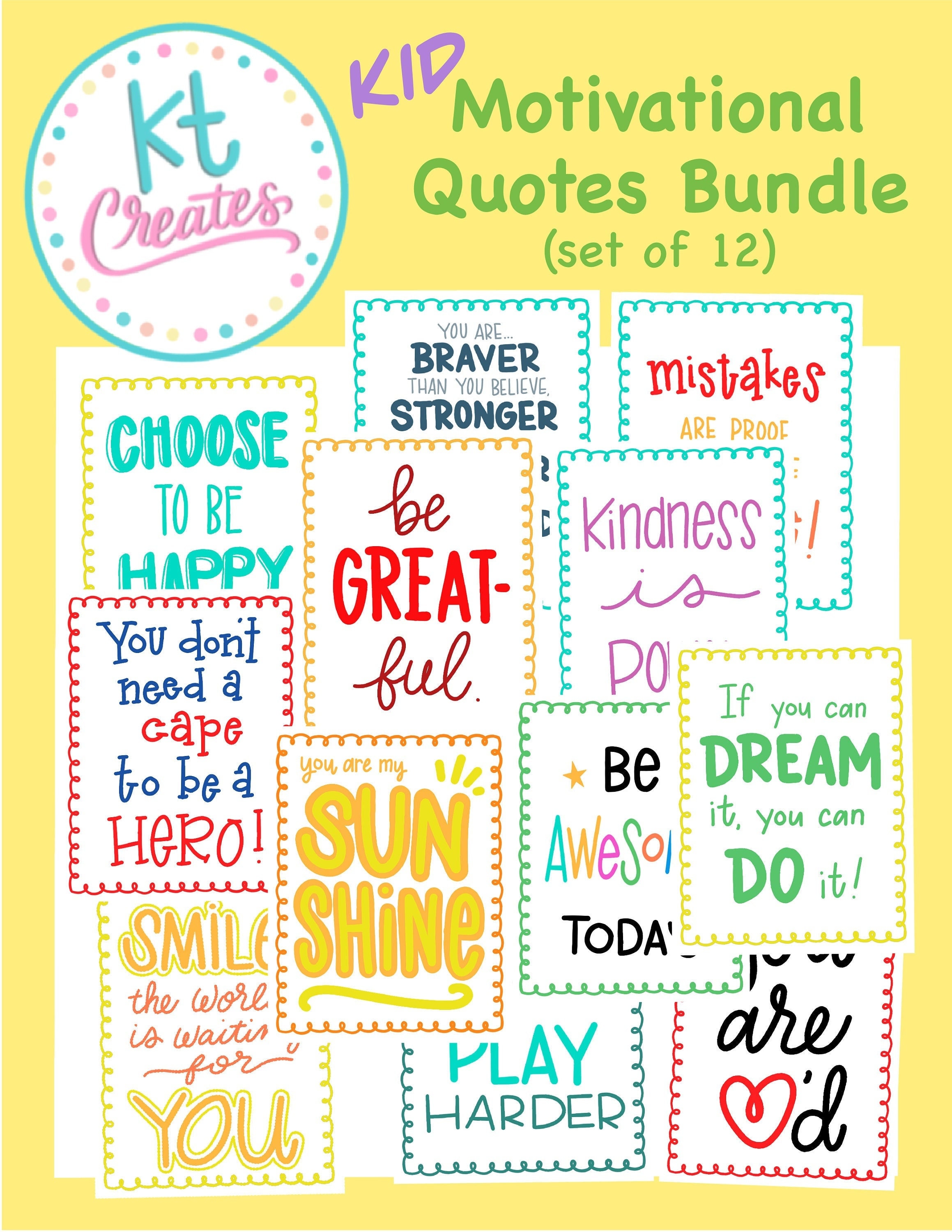 Kid Motivational Quotes-set of 12 - Etsy