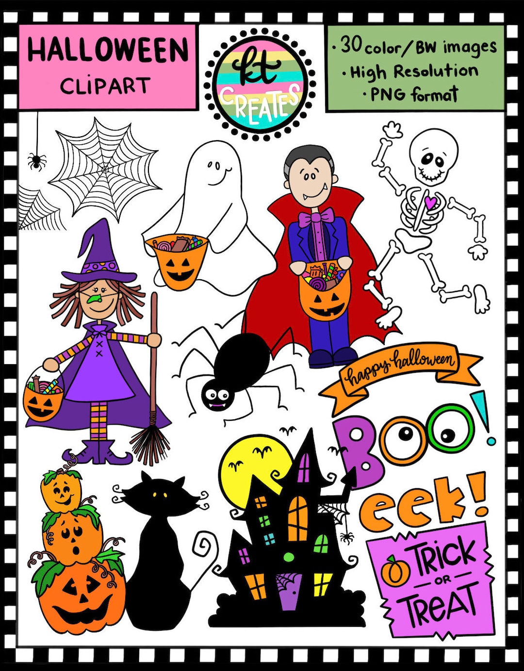 Halloween Clipart: 30 Color/bw PNG Images - Etsy