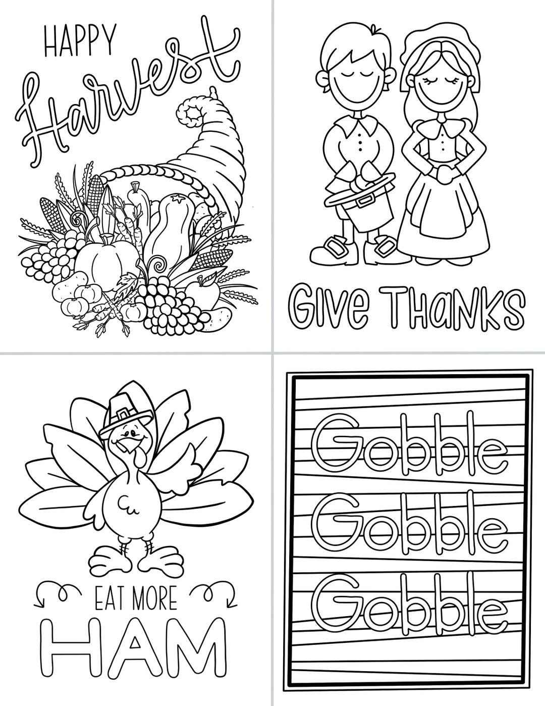 8.5x11 Thanksgiving Coloring Pages-set of 14! - Etsy