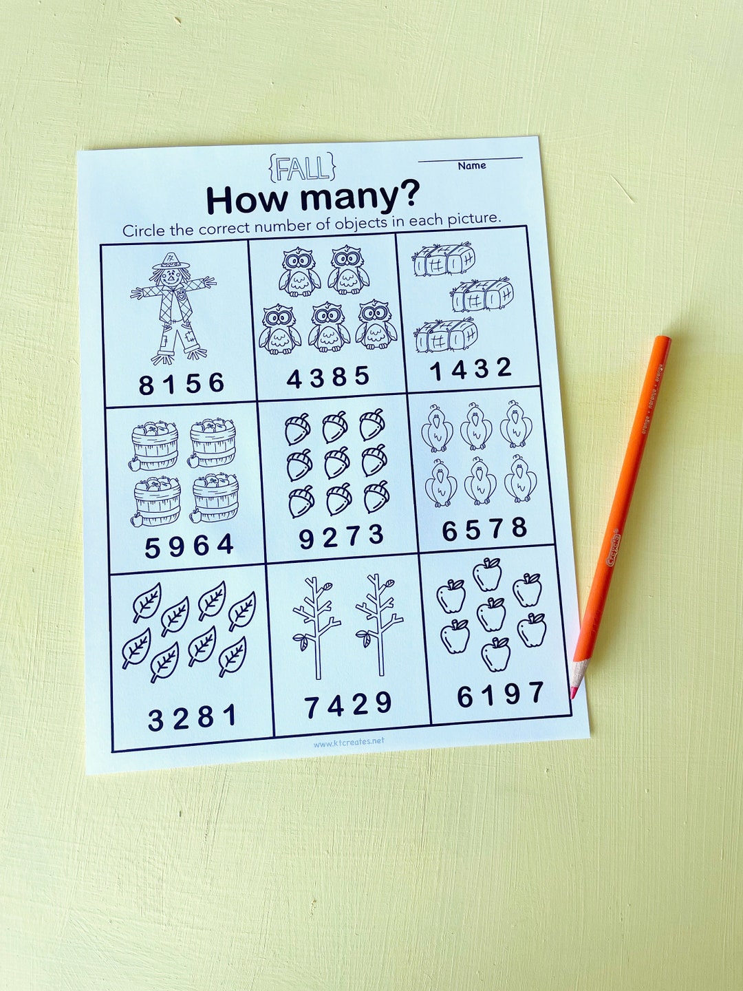 Fall Counting and Identifying Numbers Kid Worksheet/activity - Etsy