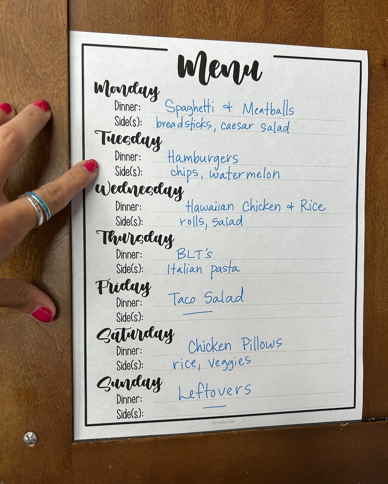Weekly Dinner Menu Printable - Etsy