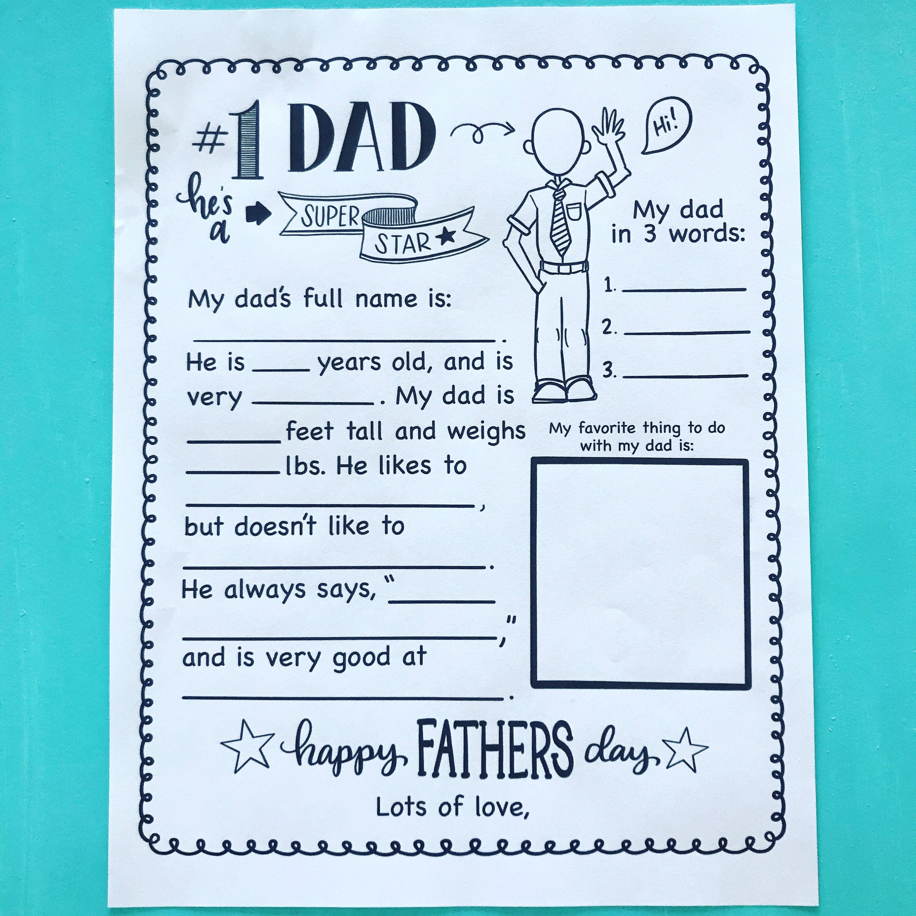Fun Fathers Day Fill Out Questionnaire - Etsy