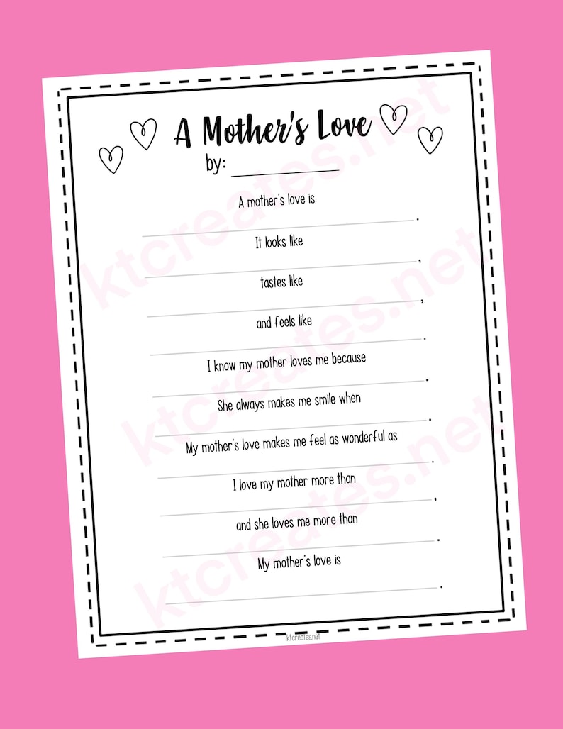 Mother's Day Kid Love Poem Questionnaire Card (8.5x11) - Etsy
