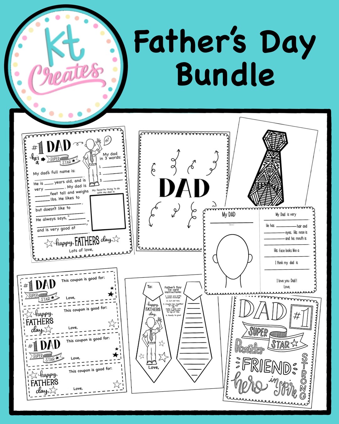 Father's Day Activity Bundle: Kids' Coloring Pages & Questionnaire ...