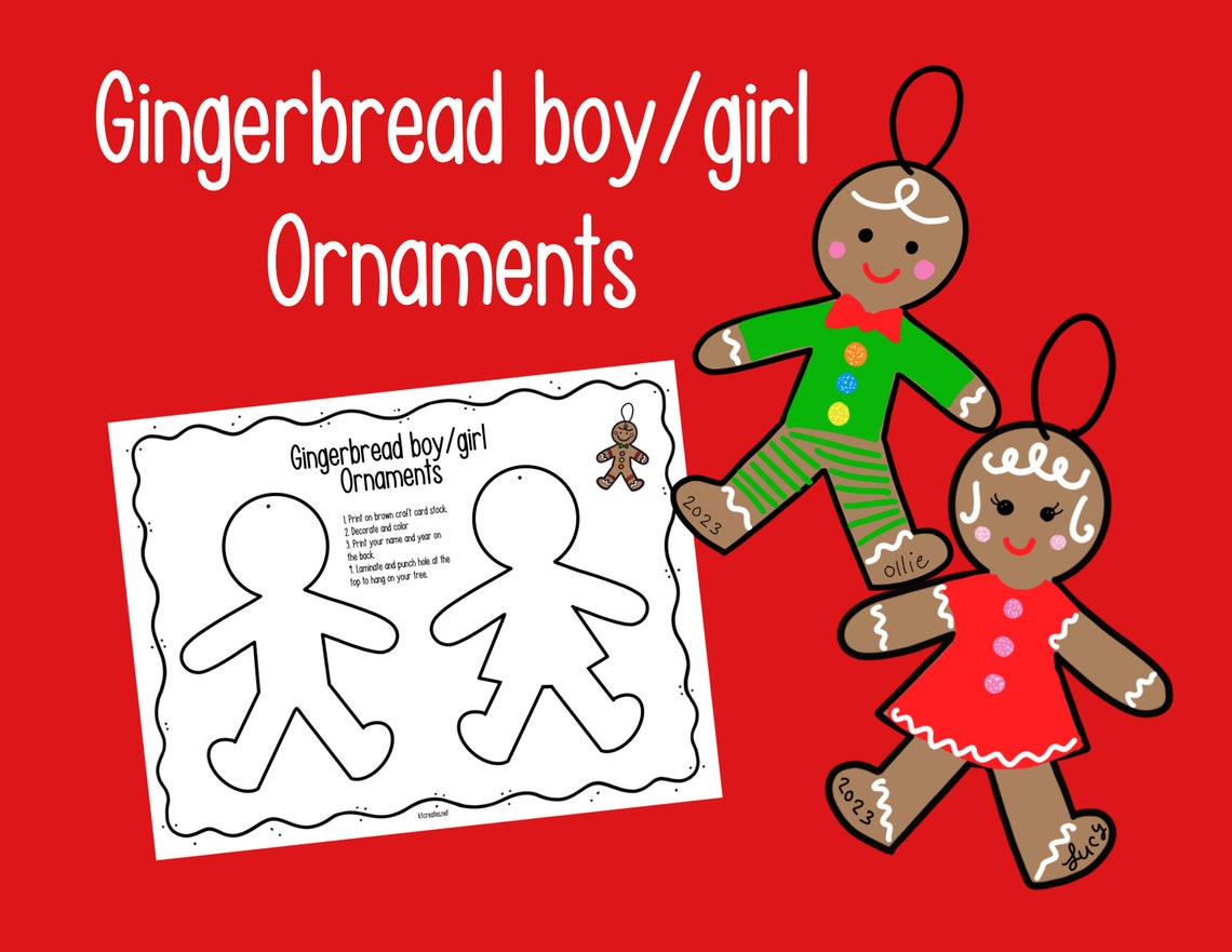Christmas Paper Gingerbread Boy/girl Tree Ornament Craft Printable - Etsy