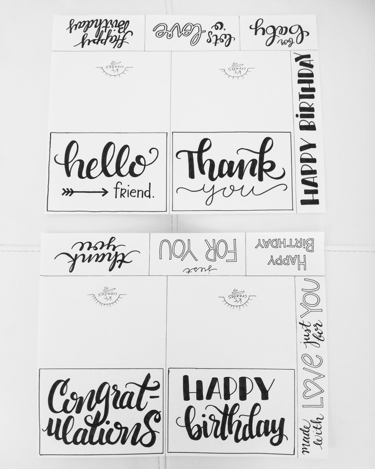 Tarjetas imprimibles en blanco y negro con letras a mano y - Etsy España