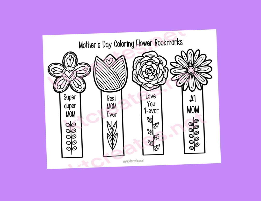 Mother’s Day Coloring Flower Bookmarks - Etsy