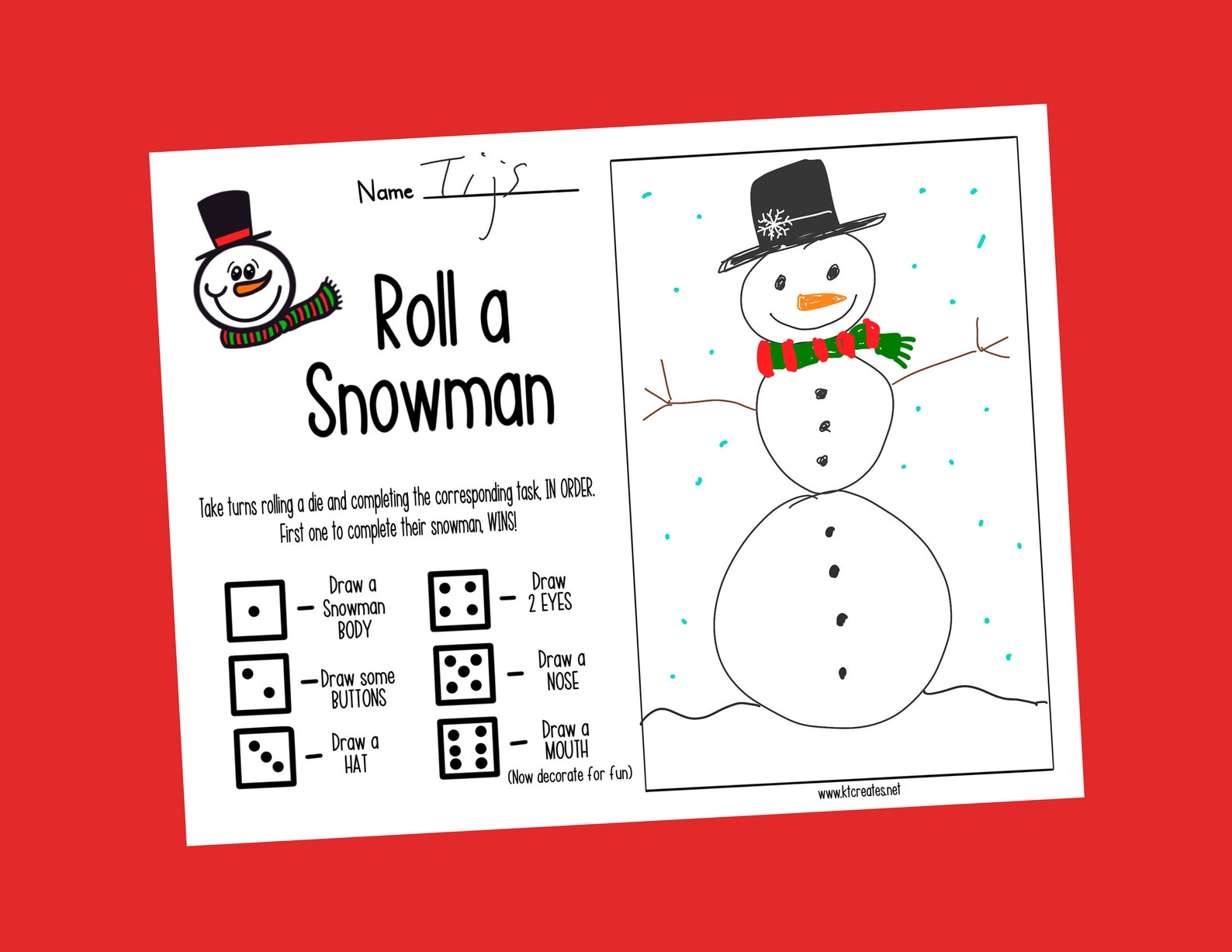 Roll a Snowman Christmas Game - Etsy