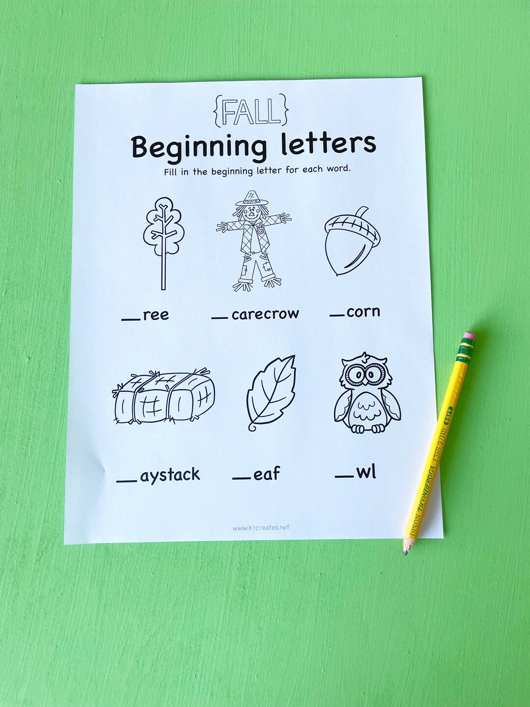 Fall Beginning Sounds Kid Activity/worksheet - Etsy
