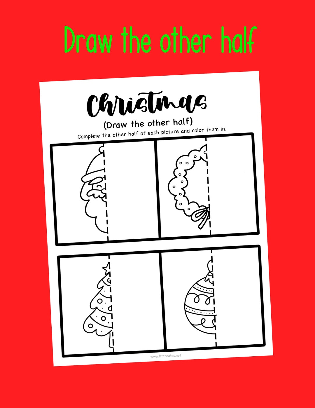 Christmas ‘draw the Other Half’ Activity, Christmas Printable - Etsy
