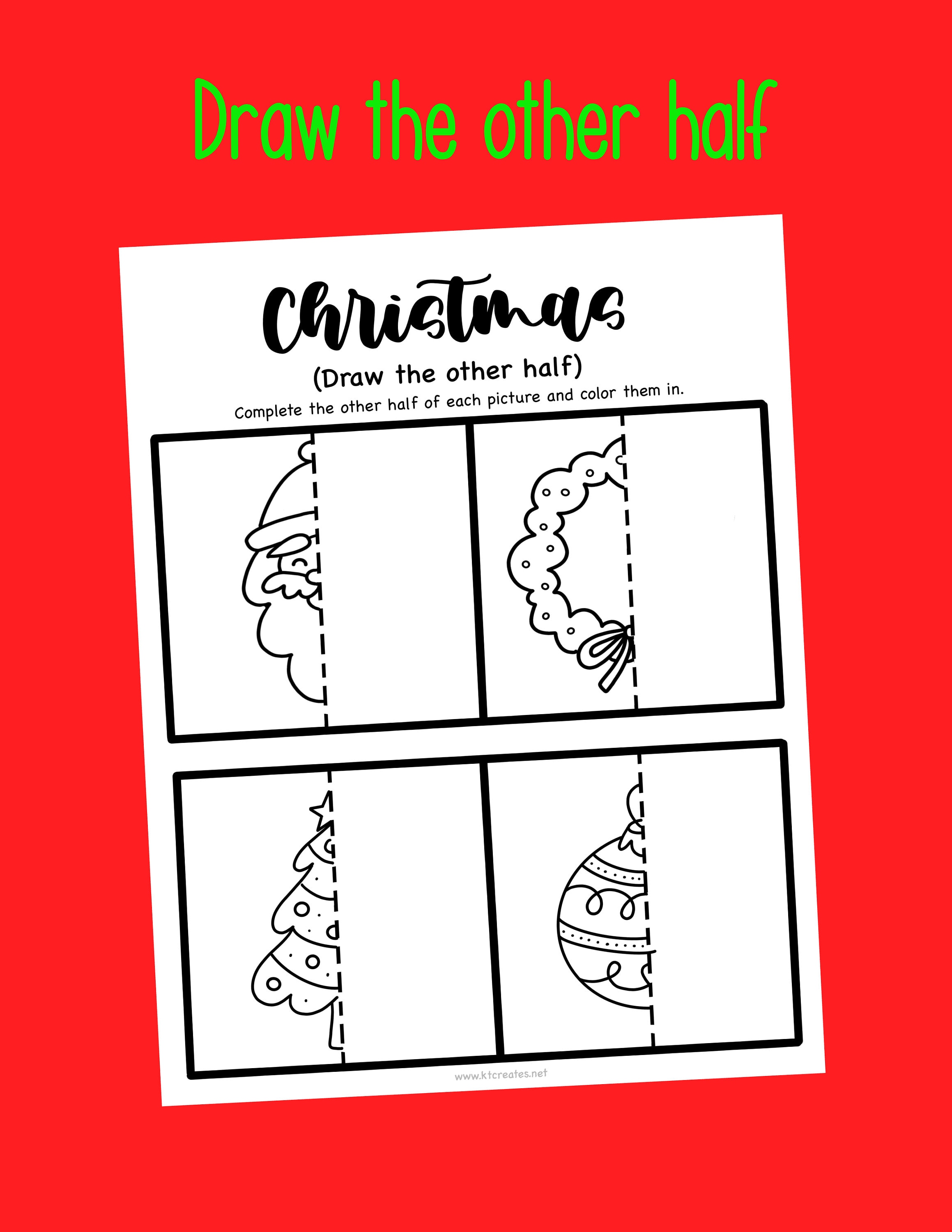 Christmas ‘draw the Other Half’ Activity, Christmas Printable - Etsy
