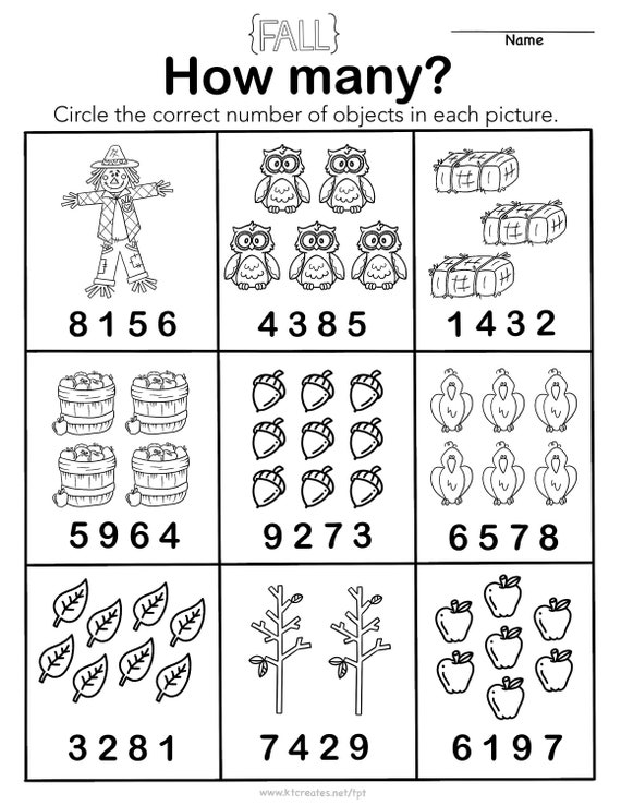 Fall Counting and Identifying Numbers Worksheet - Etsy