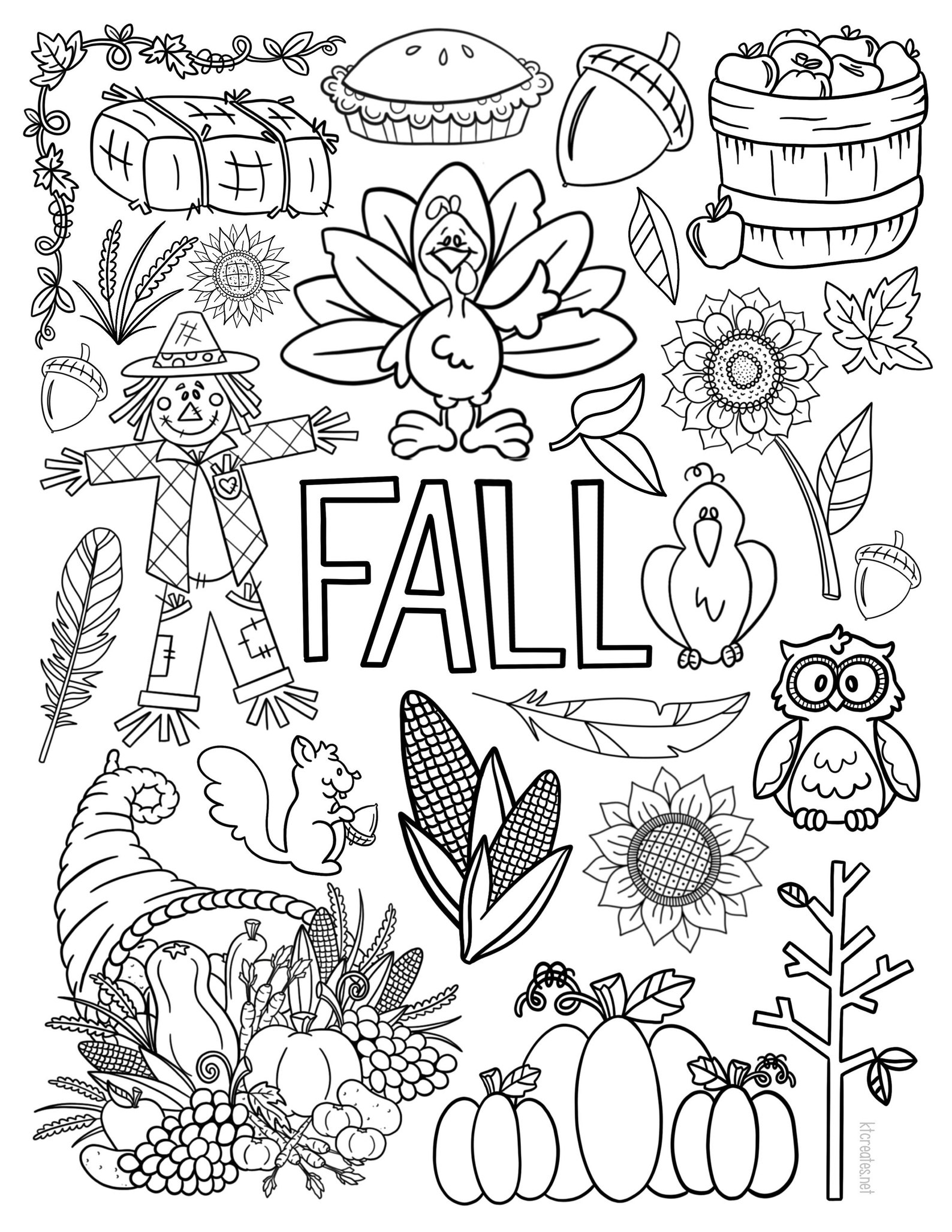 Fall/thanksgiving Coloring Page Activity for Kids and Adults - Etsy