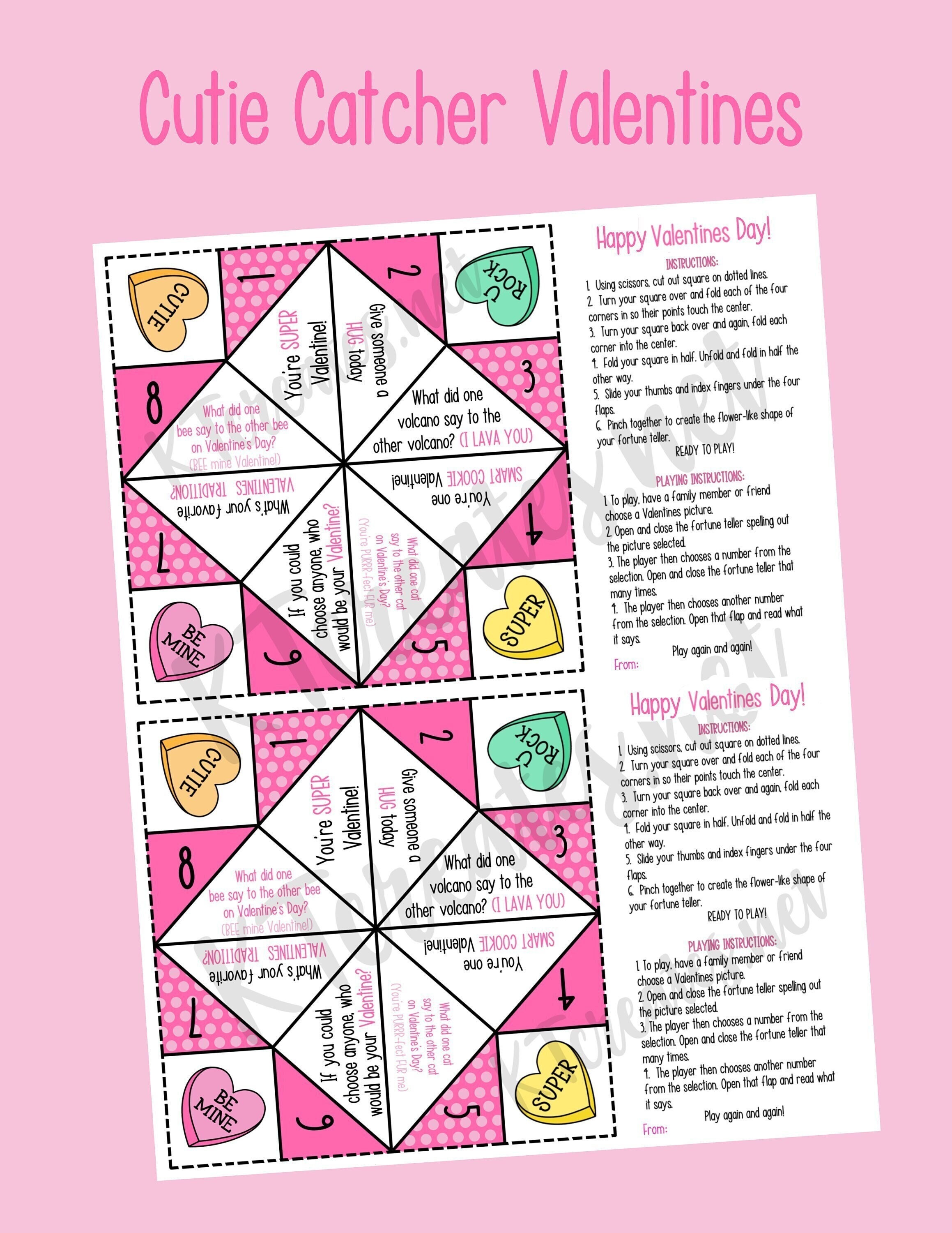 Printable Cutie Catcher Valentines, Cootie Catchers, Fortune Tellers - Etsy