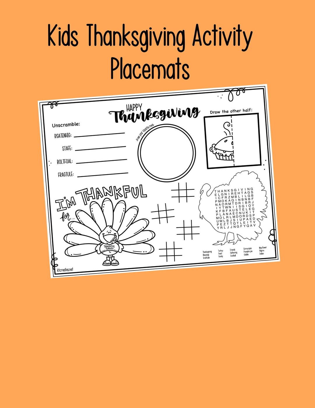 Printable Kids Thanksgiving Activity,coloring Placemats - Etsy