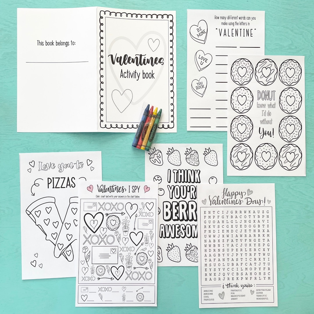 Printable Valentine’s Day Half Page Coloring/activity Book- 6 Pages ...