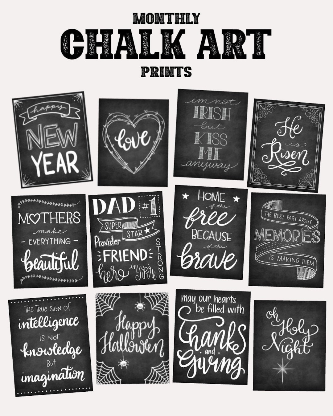 Holiday Bundle-24 Printable Chalk Art Signs-instant Download - Etsy