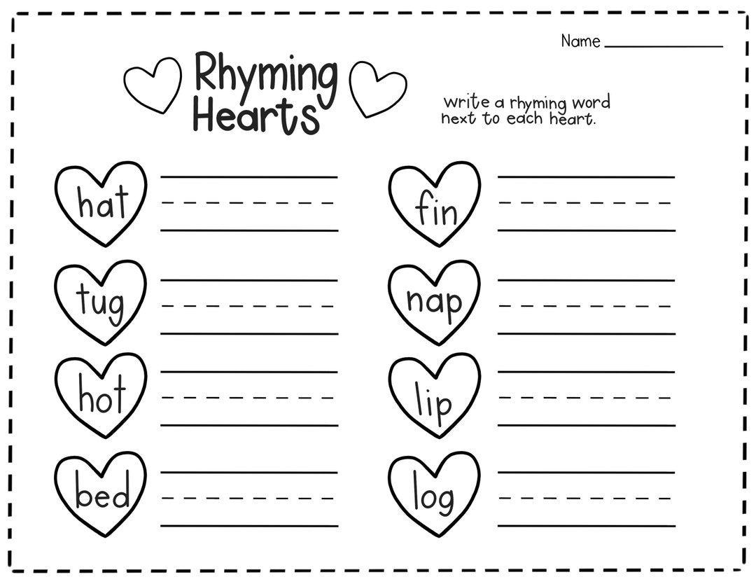Valentine’s Day Rhyming Hearts Printable - Etsy