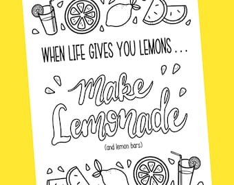 Lemon Coloring Page Instant Download, Lemons to Lemonade Positive Quote ...