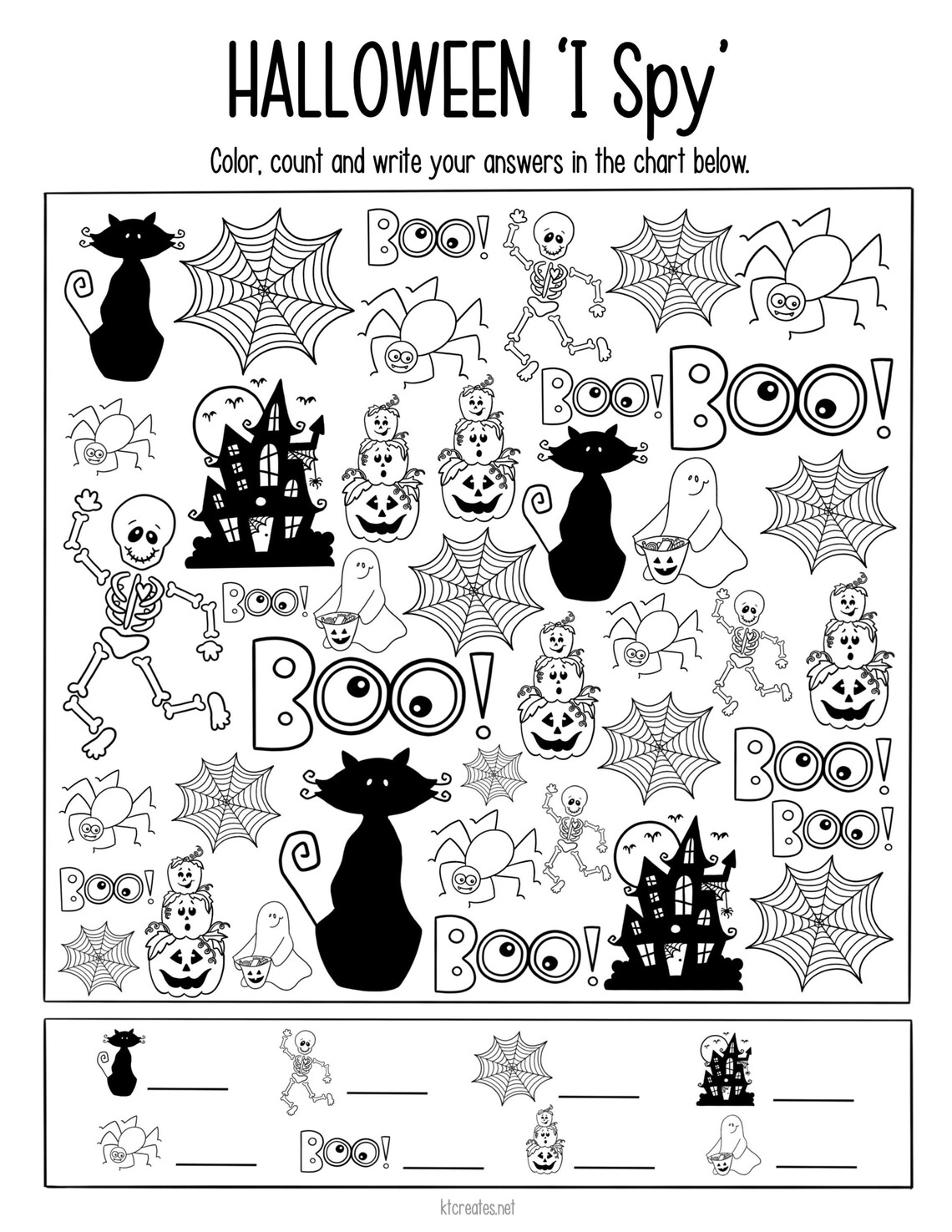 Halloween I Spy Activity Worksheet for Kids Counting Coloring - Etsy