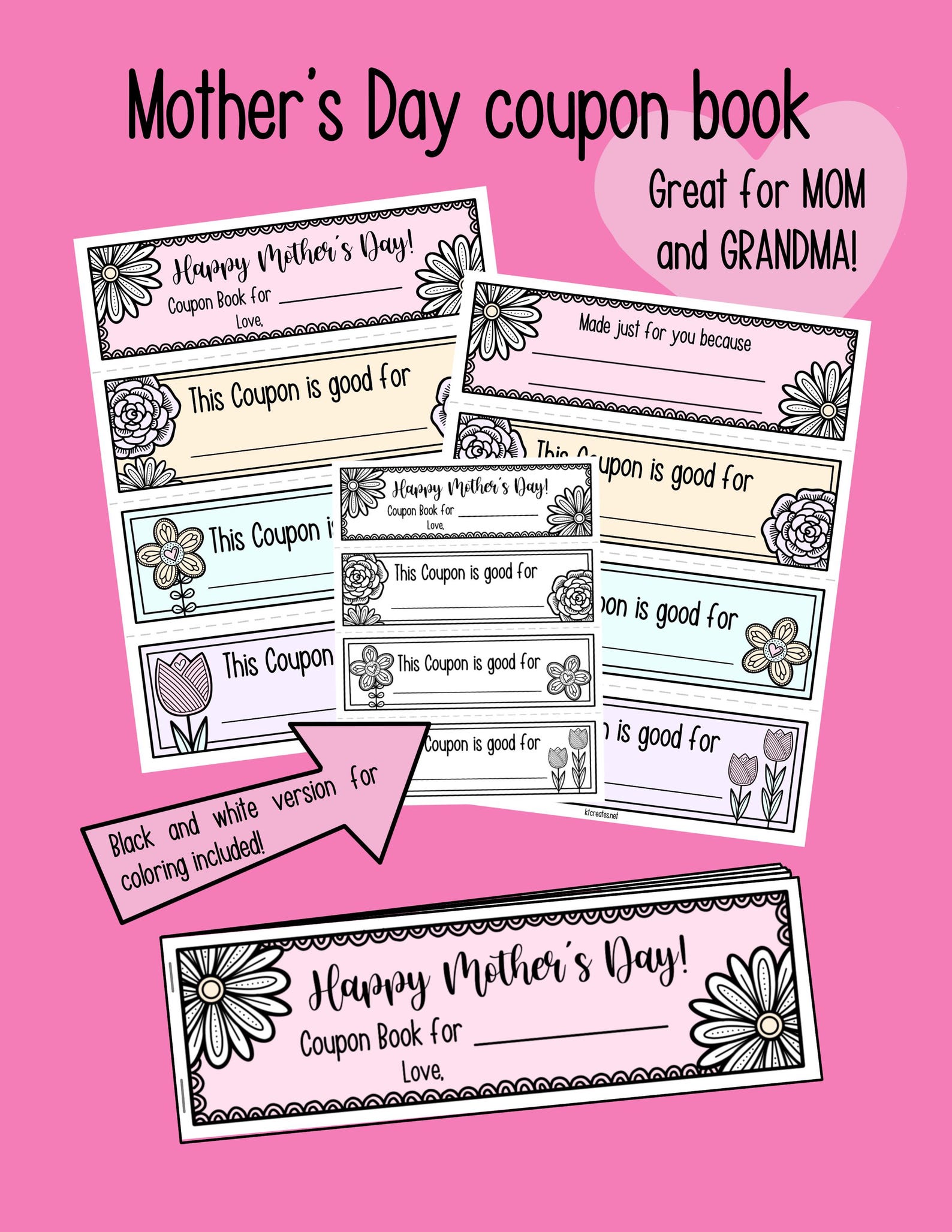 Printable Mother’s Day Coupons-set of 6! Black/white and Color! With ...